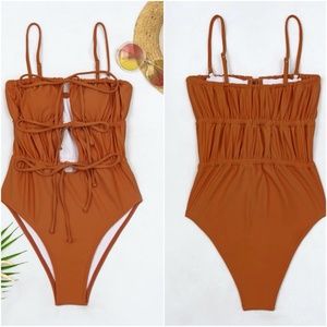 Swim | Boho Ruched Cut Out Rust Monokini Spring Black | Poshmark